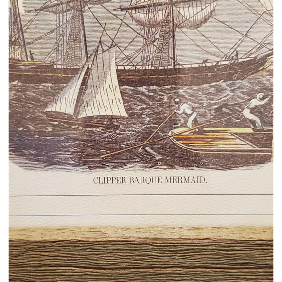 Art | Vtg Framed Clipper Barque Mermaid Ship Print Boats Sea Ocean ...
